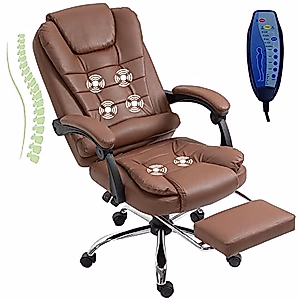 Joyo Funiture Vibration Massage Office Chair, Reclining Office Chair w/Footrest, High-Back Office Chair, PU Leather Computer Desk Chair w/Height & Armrest Adjustable, 250 lb Capacity, Brown