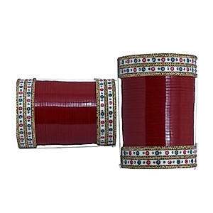 Bridal Punjabi Chura Wedding Maroon Choora/Chooda Set for Marriage for Women/Traditional Bangles for Women/Ethnic Jewelry for Indian Women/Women Bangle Ethnic choora set (Maroon, 2.8)