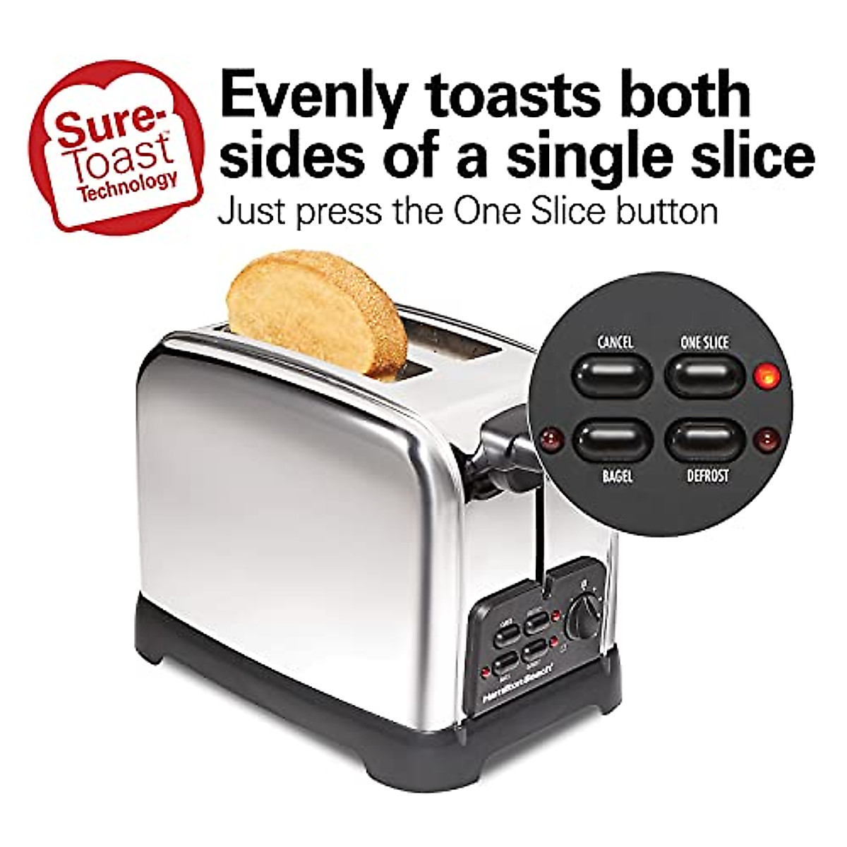 Hamilton Beach Retro Toaster with Wide Slots, Sure-Toast Technology, Bagel & Defrost Settings, Auto Boost to Lift Smaller Breads, 2 Slice, Polished Stainless Steel (22782)