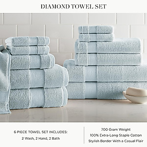 Peacock Alley Diamond 6 Piece Towel Set - Luxurious 100% Long-Staple Turkish Cotton - Soft, Absorbent & Fast Drying, Linen
