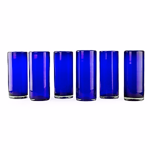 NOVICA Artisan Crafted Dark Blue Recycled Glass Hand Blown Drinking Glasses, 13 Oz. 'Pure Cobalt' (Set Of 6)