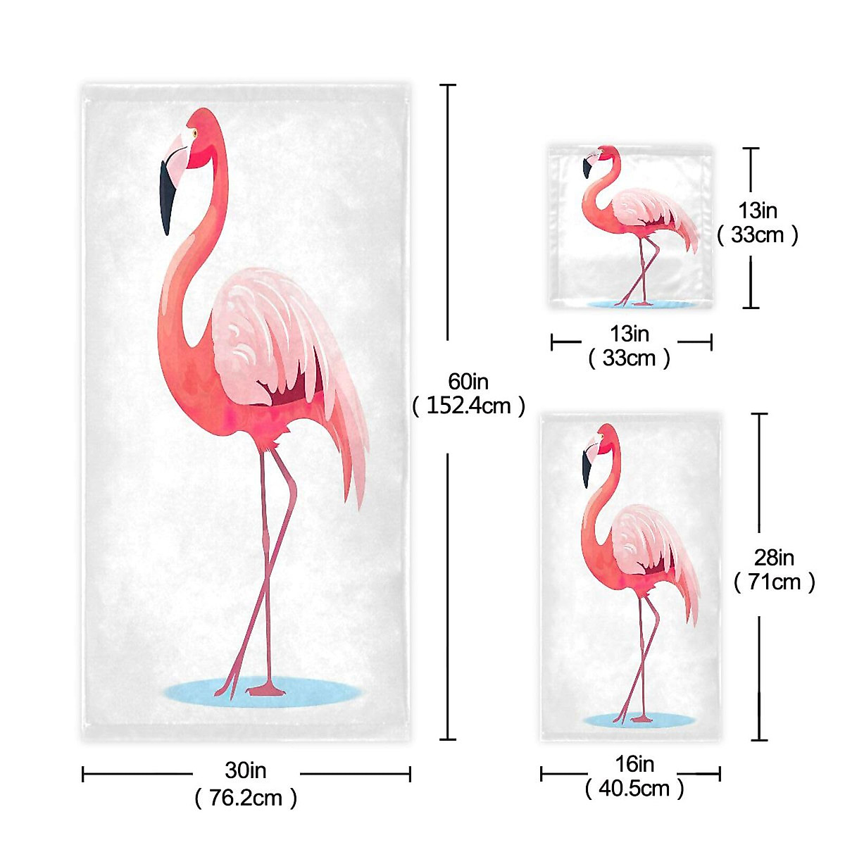 Flradish Pink Flamingo Towels 3 Pack Bath Towels for Bathroom Set Soft Cotton Highly Absorbent Lightweight & Quickdry Towel Set 1 Bath Towel,1 Hand Towel,1 Washclothe