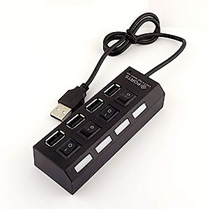 Lysee Data Cables - 1x USB 2.0 Hub 4-Port Speed Adapter for PC Laptop with Individual Power Switch White/Black - (Color: Black)