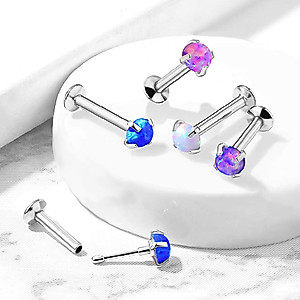 Pierced Owl 16GA Synthetic Opal Stainless Steel Threadless Push In Flat Back Labret Monroe Lip Cartilage Tragus Earring Stud (Pink)