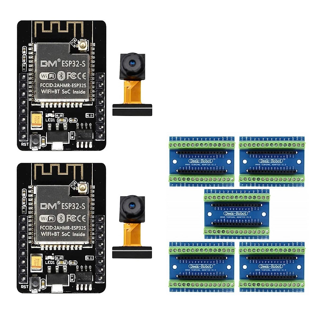 Aideepen 2PCS ESP32 DC 5V Dual-core WL with OV2640 Camera TF Card Module+5pcs Nano Screw Terminal Adapter