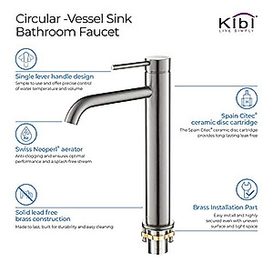 KIBI KBF1009 Solid Brass Single Handle Circular Faucet for Bathroom Sink | High Arc Faucet spout (Brushed Nickel)