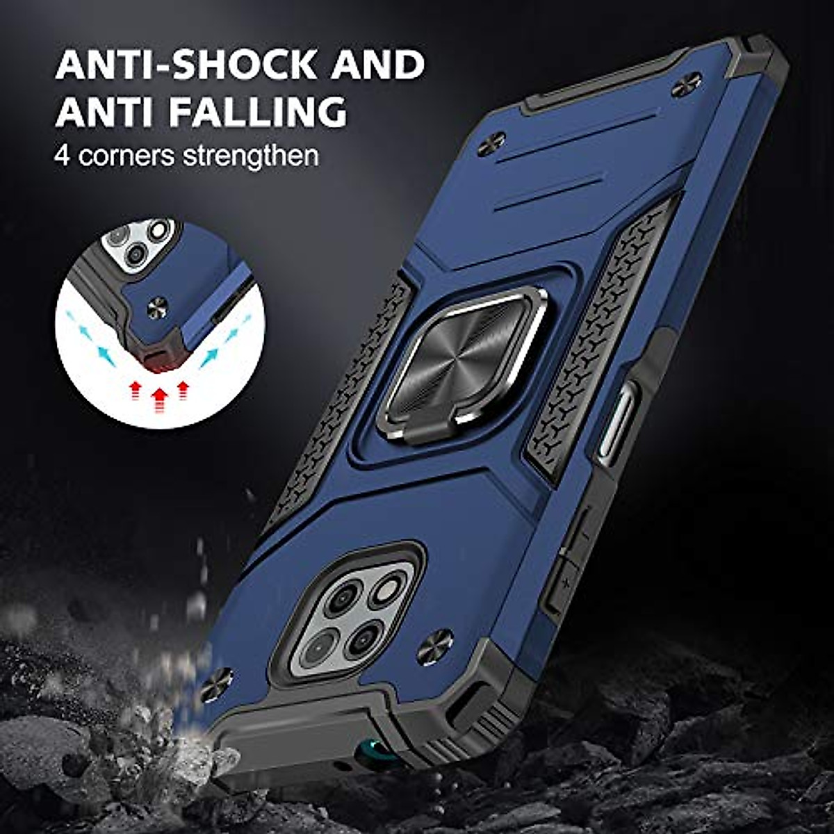 Amytor Designed for Motorola Moto G Power 2021 Case [2 x Tempered Glass Screen Protector] [ Military Grade ] 17Ft. Drop Tested Armor Protective Phone Case with Magnetic Car Mount Ring Kickstand (Blue)