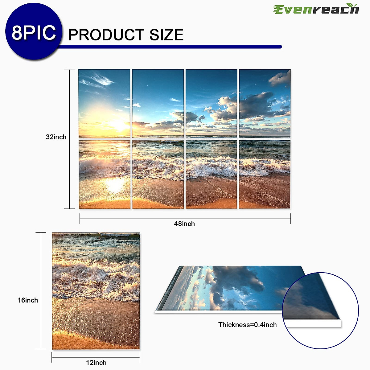 Evenreach Art Acoustic Panels, 48"X32" Self-adhesive Sound Proof Panels For walls, 8 Pack Decorative Sound Absorbing Panels for Home Office (Beach)