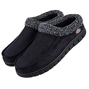 Dickies Men's Open and Closed Back Memory Foam Slippers with Indoor/Outdoor Sole, Black, Large