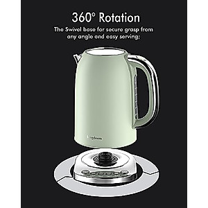 Electric Tea Kettle with Temperature Control, Longdeem 1.7L Stainless Steel Water Boiler & Heater, 1500 Watts for Fast Boiling, Cordless Serving with LED Light, Pastel Green