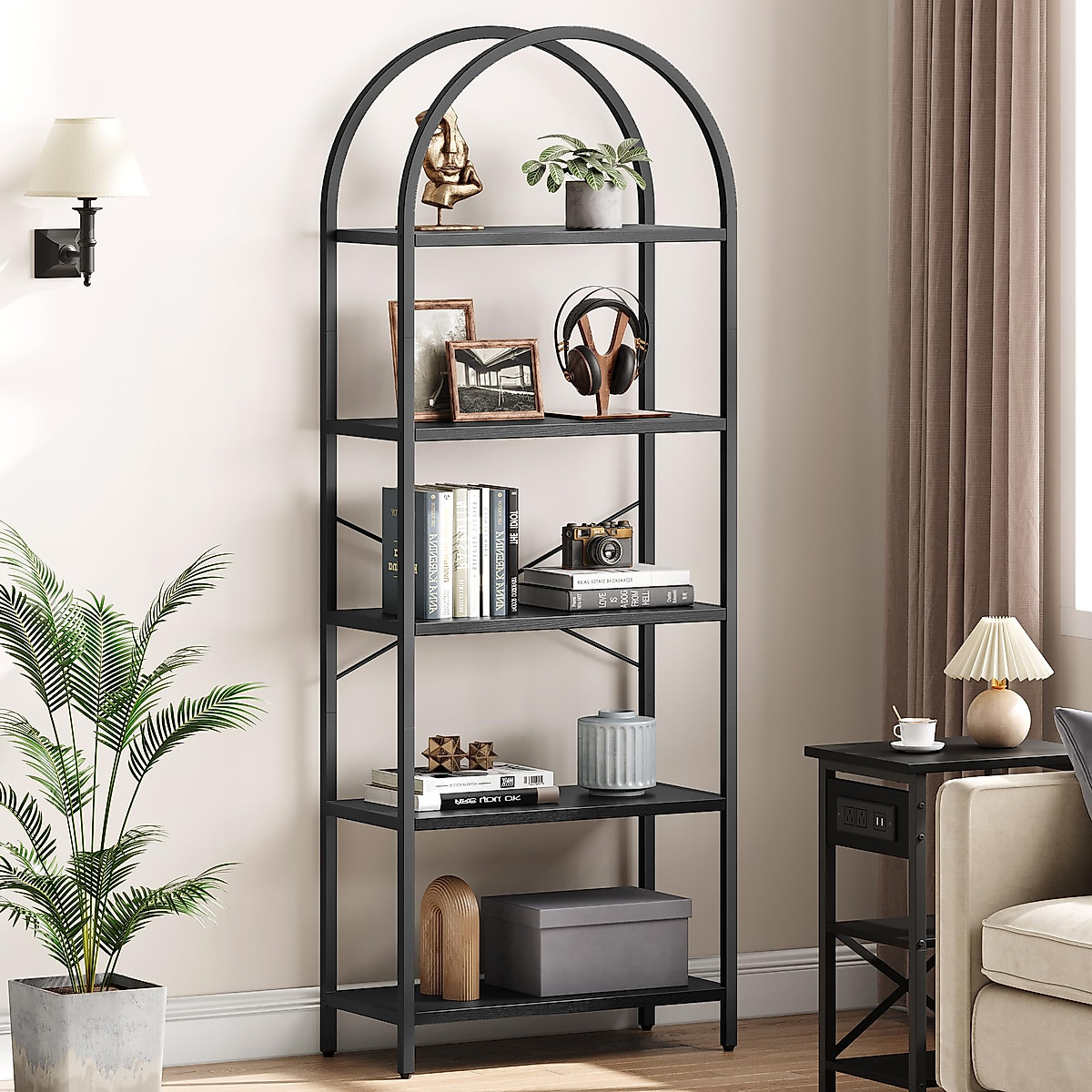 GAOMON Arched Bookshelf 5 Tier Bookcase 70.87in Tall Display Racks Modern Standing Bookshelves Metal Book Shelf for Bedroom, Living Room, Home Office
