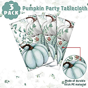 4 Pcs Fall Tablecloth Pumpkin Autumn Table Covers Thanksgiving Harvest Table Cloth Rectangle Blue Waterproof Plastic Leaves Tablecloth for Dining Room Kitchen Decoration 54 x 108 Inch