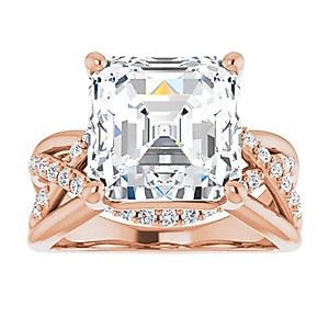 Handmade 10K Gold 5 CT Asscher Cut VVS1 Colorless Moissanite Engagement Rings for Women Bridal Set Moissanite Wedding Rings for Gifts (Rose Gold, 6)