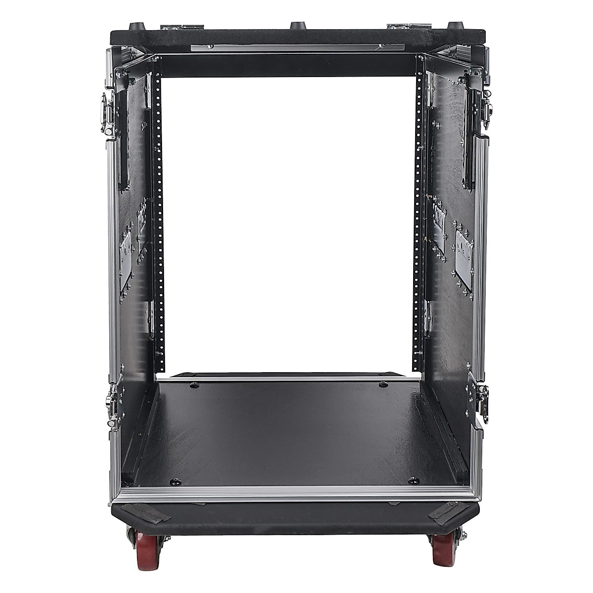 Sound Town 14U PA DJ Rack/Road ATA Case with 11U Slant Mixer Top, 20’’ Rackable Depth, 2 DJ Work Tables and Casters, 14-Space Size, Pro Tour Grade (STMR-14UWT2)