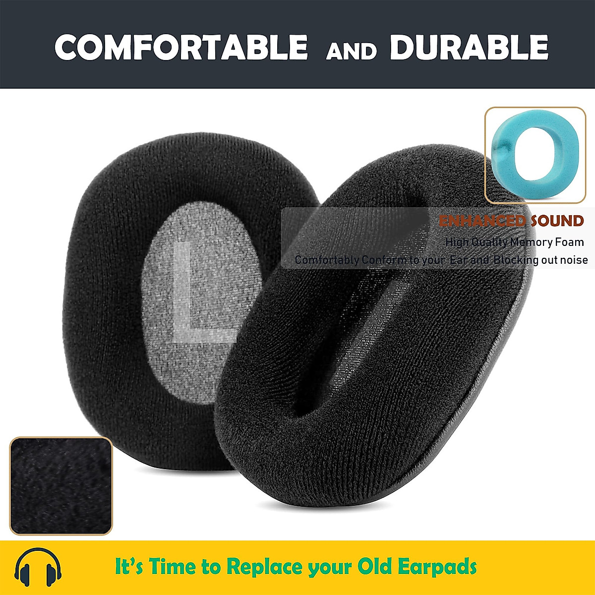 HTINDUSTRY Replacement Earpads Cushion Compatible with Havit H2002D Headset Ear Pads with Soft Fabric&High Density Foam