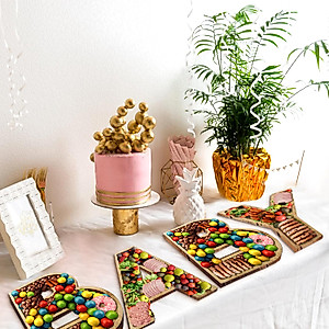 Yingoto 4pcs Wood Baby Charcuterie Board Letters with 50pcs Wood Forks, Eco Natural, Wood Charcuterie Boards for Fruit Salad Cheese Platter Vegetable Food Dish Plates Baby Shower Decorations