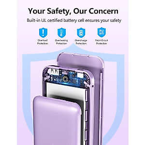 Metecsmart Portable Charger Power Bank with Built in Cable and AC Wall Plug, 10000mAh Fast USB C Phone Charger, Slim Thin Mini Charging Battery Pack Compatible with Smartphones and All USB-C Devices