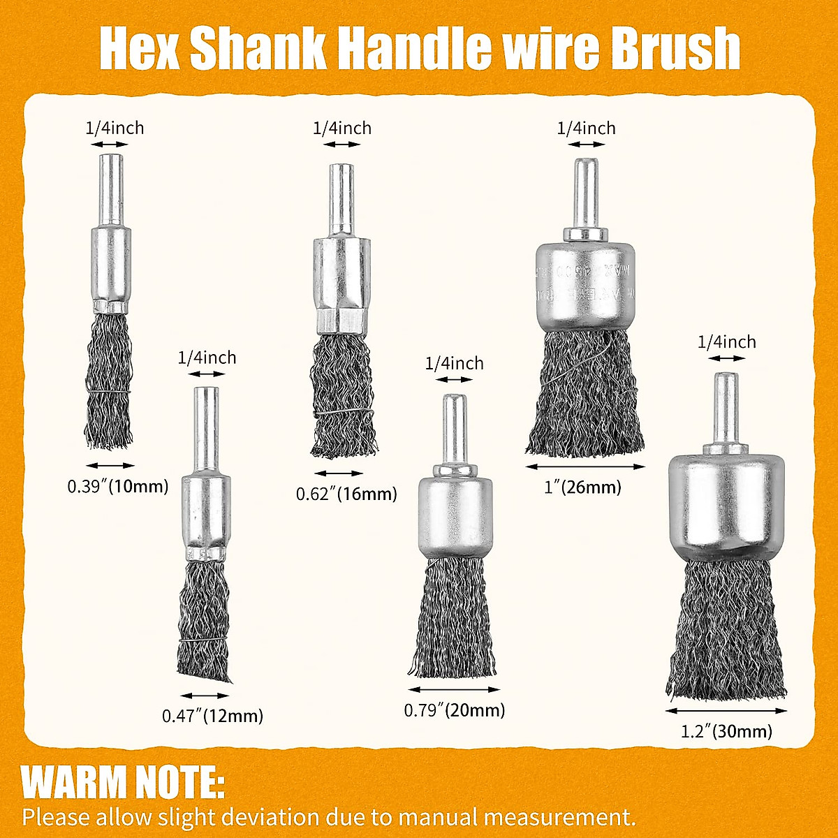 Mixiflor 18 Pack Wire End Brush Set, Wire Brush for Drill ,6 Sizes 0.012"Crimped Wire Wheel for Drill 1/4 Inch Shank, for Drill Attachment