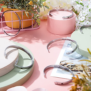 MTLEE 30 Pcs Inspirational Bracelets Bulk for Women Cuff Bracelets Silver Personalized Hidden Message Bracelet Gifts(Novel)