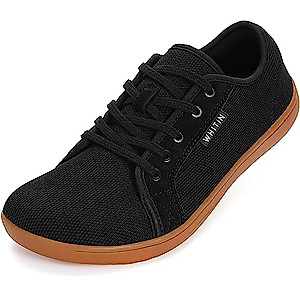 WHITIN Men's Extra Wide Width Fashion Barefoot Sneakers Zero Drop Sole W81 Size 11W Minimus Weightlifting Minimalist Tennis Shoes Walking Black Gum 44