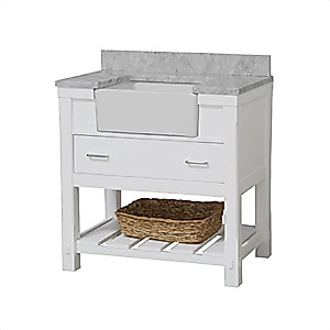 Charlotte 36-inch Farmhouse Bathroom Vanity (Carrara/White): Includes White Cabinet with Authentic Italian Carrara Marble Countertop and White Ceramic Apron Sink