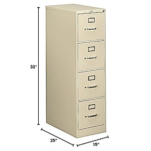 Hon 510 Series Ltr-size 4-drawer Vert. File w/Lock-4-Drawer Letter File, Vertical, 15"x25"x52", Light Gray