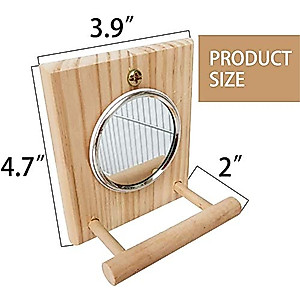 Hamiledyi Bird Mirror with Wooden Perch,Birdcage Fun Platform Stand Toys