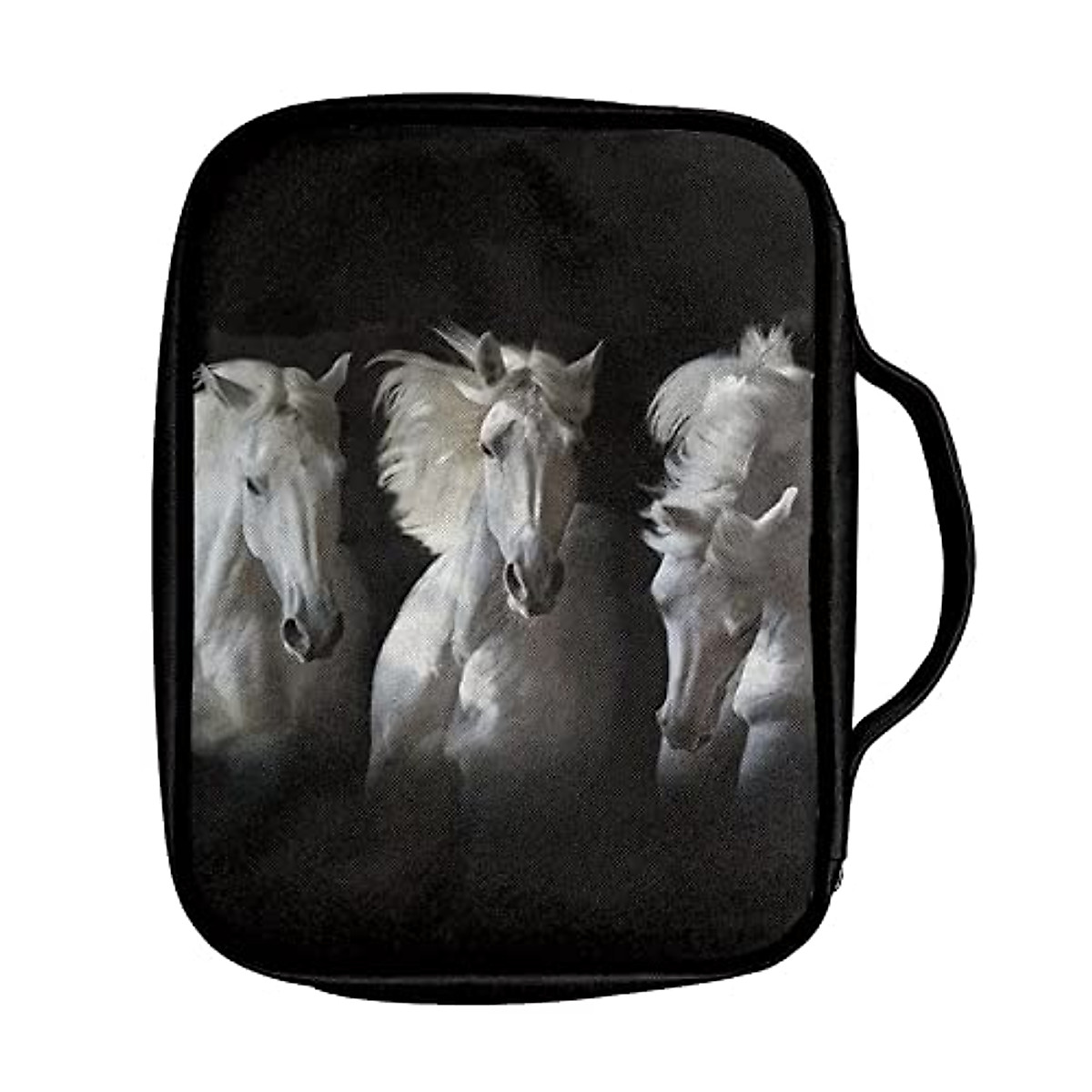 Flashideas White Horse Bible Cover Bible Case with Handle and Zippered Back Pocket, Lightweight Bible Carrying Case Adult Carrying Book Case Animal Print Church Bag for Family,Friends