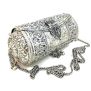 Women Silver Handmade Ethnic gift Brass Metal bag antique bridal clutch