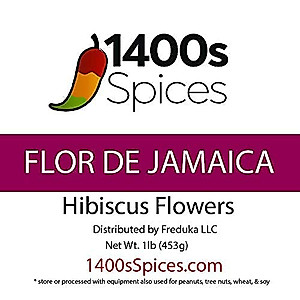 1lb Dried Hibiscus Flowers perfect for Tea and Mexican Agua Fresca, Flor de Jamaica, Whole Flowers and Petals by 1400s Spices