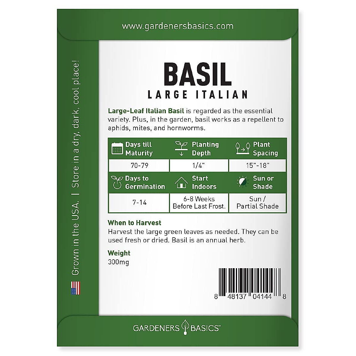Basil Seeds for Planting (Large Leaf) Heirloom Non-GMO Herb Plant Seeds for Home Herb Garden Indoors, Outdoors, and Hydroponics by Gardeners Basics