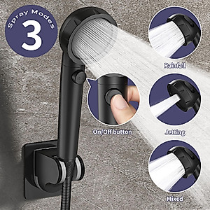 HOWUWEY Sink Hose Attachment With 5 Adapters, Tub Sprayer, 3 Spray Modes Shower Head, ON/OFF Button, Filtered Sprayer for Faucet (Matte Black)