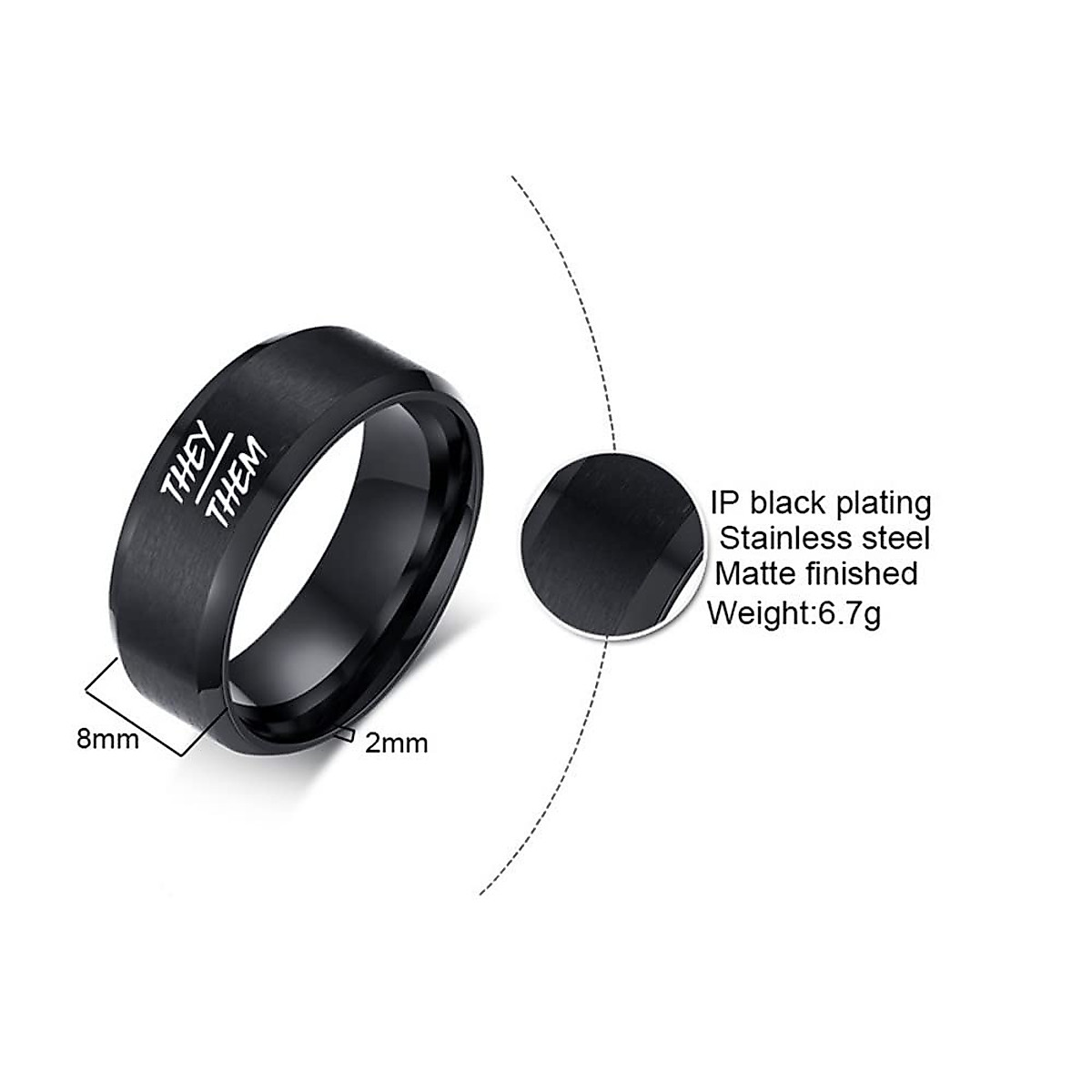 KBNSUIAN Pronoun Gender They Them Ring 8mm Matte Pride Band Ring Nonbinary NB Pride Genderqueer LGBTQ Pronouns Jewelry, Size 11