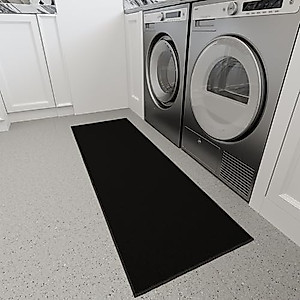 Machine Washable Modern Solid Design Non-Slip Rubberback 2x5 Traditional Runner Rug for Hallway, Kitchen, Bedroom, Entryway, 20" x 59", Black