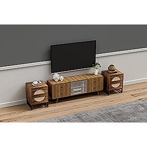 SeokIljin Rattan Nightstand,2 Drawer Side Table,Metal Legs,Bottom Hollow-Out Design,Easy Cleaning,Display Rack for Bedroom and Living Room