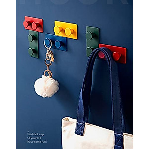 SAFITOYA 4PCS Fun Block Wall Hangers Set,Cool Kids Room Decor Wall Hooks, Home Gadgets Holder Punch Free Plug Adhesive Wire Regulator