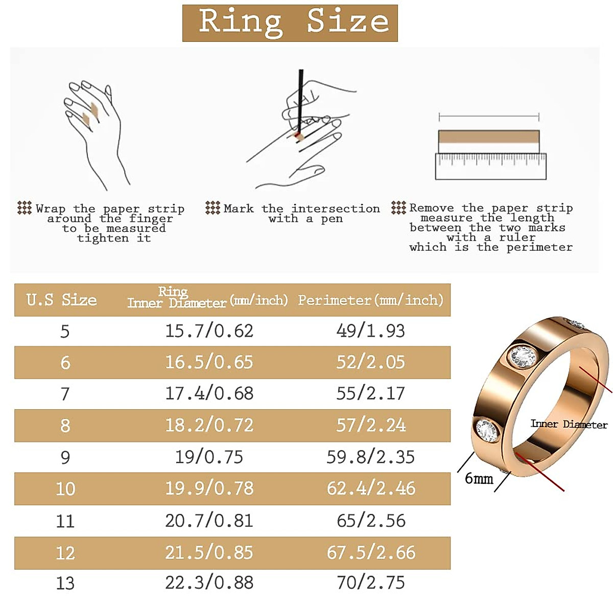 Love Friendship Rings 18K Gold Plated Silver with CZ 6mm Stainless Steel Promise Rings Wedding Band Fashion Love Rings for Her Women Teen Girls Valentine's Day with Gifts Box (7, Rose gold)