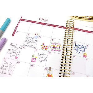 bloom daily planners UNDATED Spanish Calendar Year Day Planner - Passion/Goal Organizer - Monthly/Weekly Agenda Book with Tabs (January to December) - 6" x 8.25" - Folky Floral
