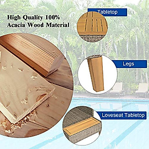 Tangkula 4PCS Acacia Wood Patio Furniture Set, Outdoor Wicker Sectional Sofa Set w/Washable Cushions & Coffee Table, Functional Conversation Set Ideal for Backyard Garden Poolside Balcony