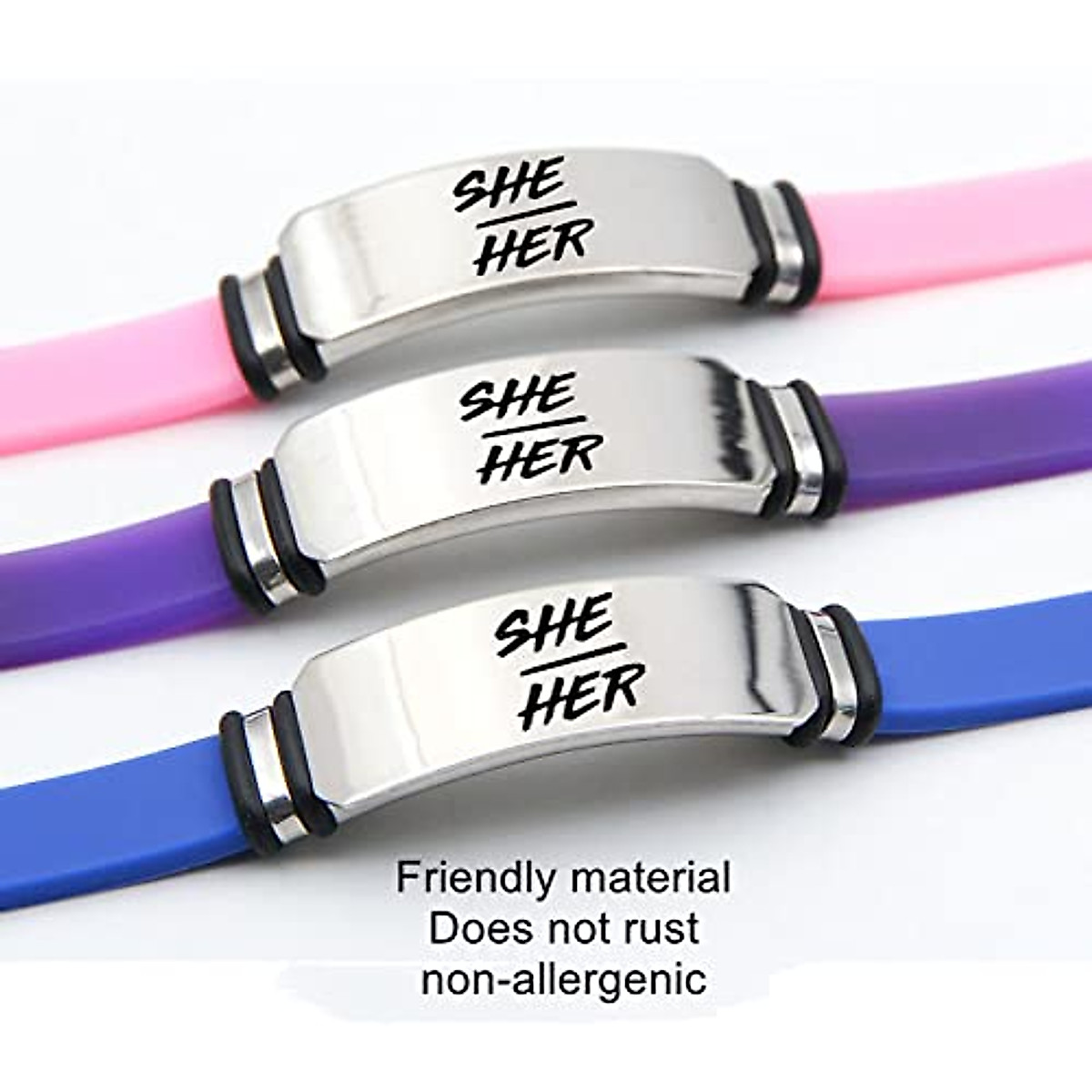 KBNSUIAN Adjustable She Her Pronouns Silicone Bracelet for Adults Kids, Nonbinary NB Pride Genderqueer Gender Identity LGBTQ Wristband for Female Women Girls Hers Pronouns Jewelry, Purple