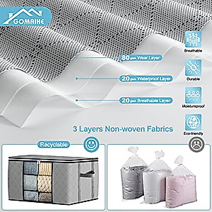 GoMaihe Clothes Storage Bags 6 Pack, Foldable Storage Bins Closet Organizers Stackable Containers with Reinforced Handles and Lids, Clothing Blanket Toy Shoe Comforters Pillow Organization, Grid Gray