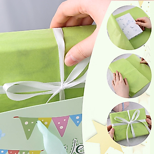 JOHOUSE Baby Gift Bag, 12" Paper Bag with Tissue Paper Ribbon Greeting Card Large Gift Bag for Baby Boy Girl Shower Newborn 1st Birthday Gender Reveal Party Green