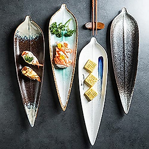KOWMcp Dinner Plates Long Leaf Plate Leaf-Shaped Ceramic Plate Sushi Plate dim Sum Plate Restaurant Creative Plate Dish Flat Plate (Color : B)