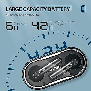 HEYKING Wireless Earbuds, Bluetooth 5.0 in Ear Headphones Wireless Charging Case TWS Earphones with Mic, Deep Bass/IPX4 Waterproof/42H Playtime/Touch Control,Black