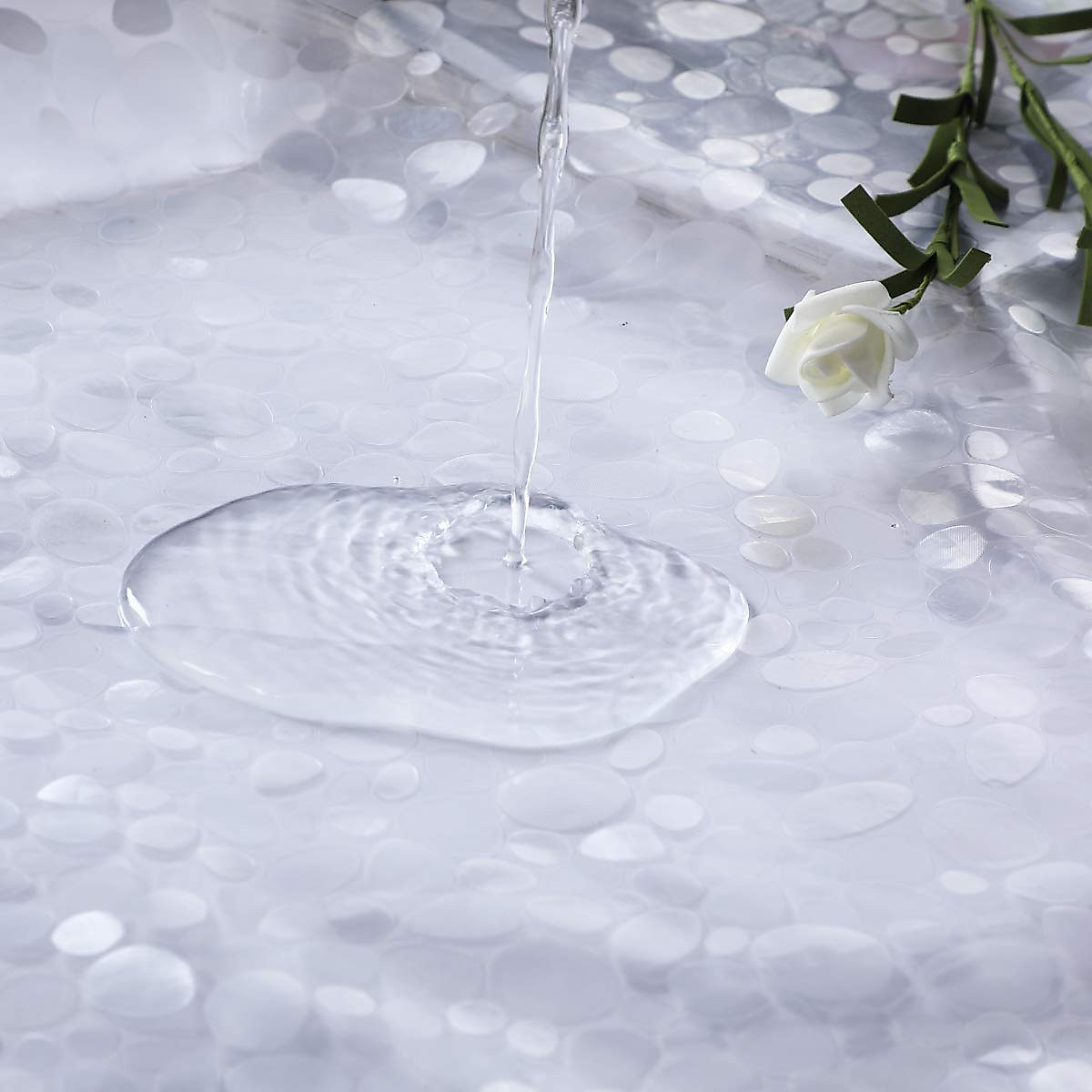 WellColor Short Shower Curtain Liner 65 inch, Pebble Translucent EVA Bath Shower Liners, Heavy Duty, Cobblestone, 72 x 65 inch