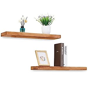2 Pack 16" Solid Cedar Wood Floating Shelves, Brushed Finish, Wall Mounted for Home Living Room Bathroom