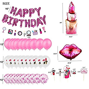 SPA Makeup Party Supplies with Spa Latex Balloon,Lipstick Foil Balloons,Happy Birthday Balloons Banner,Make Up Garland Banner Cake Toppers for Kids Nail Girl Theme,Salon,Spa Birthday Party Decorations