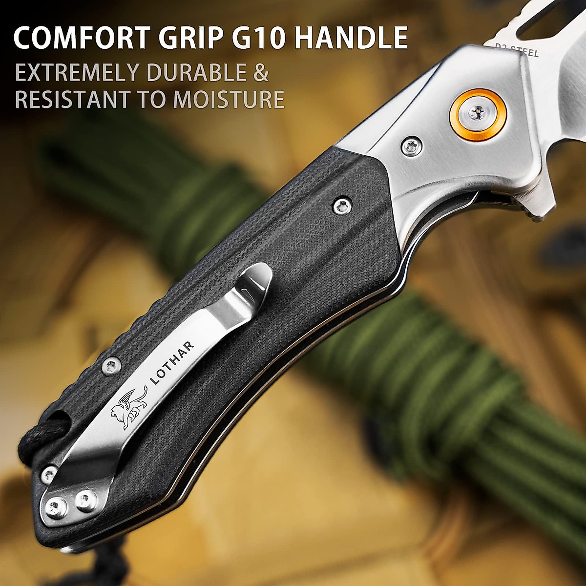 LOTHAR LICH KING Pocket Knife, 3.5 Inch D2 Steel Folding Knife with Clip, G10 Handle, Razor Utility Knife, Exotic Touch EDC Knife, Gifts Pocket Knife for Men Women