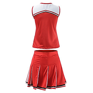OurLore Women's High School Musical Cheerio Classic Cheerleader Athletic Sport Uniform Fancy Dress (Red, US 6-8)