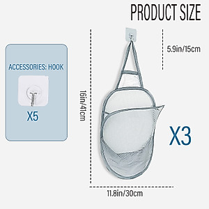 3 Pieces Hanging Laundry Hamper Foldable Mesh Hamper Dirty Cloth Basket with Carry Handle Door net Hampers for Store Cloth, Toy, Camping, Potato Chips,Home and Hotel Use(Grey)